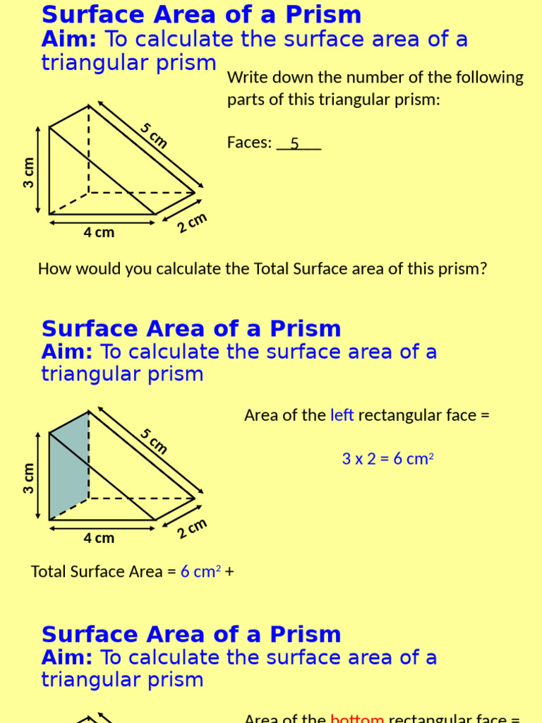 Triangular Prism Surface Area Guide | PDF | Area | Triangle