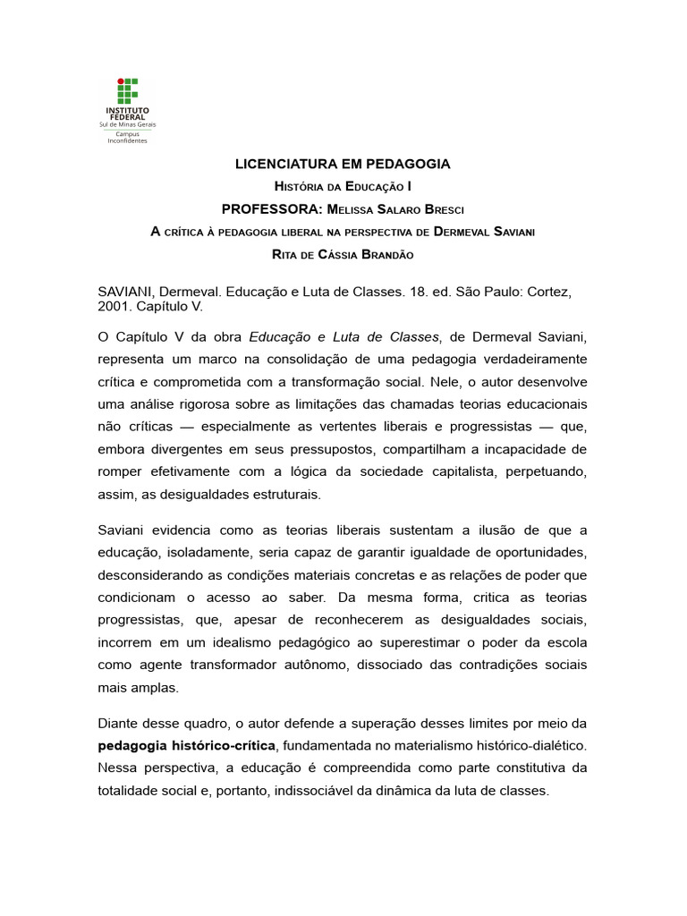 Modelo de Resenha | PDF | Pedagogia | Educação em Artes Liberais