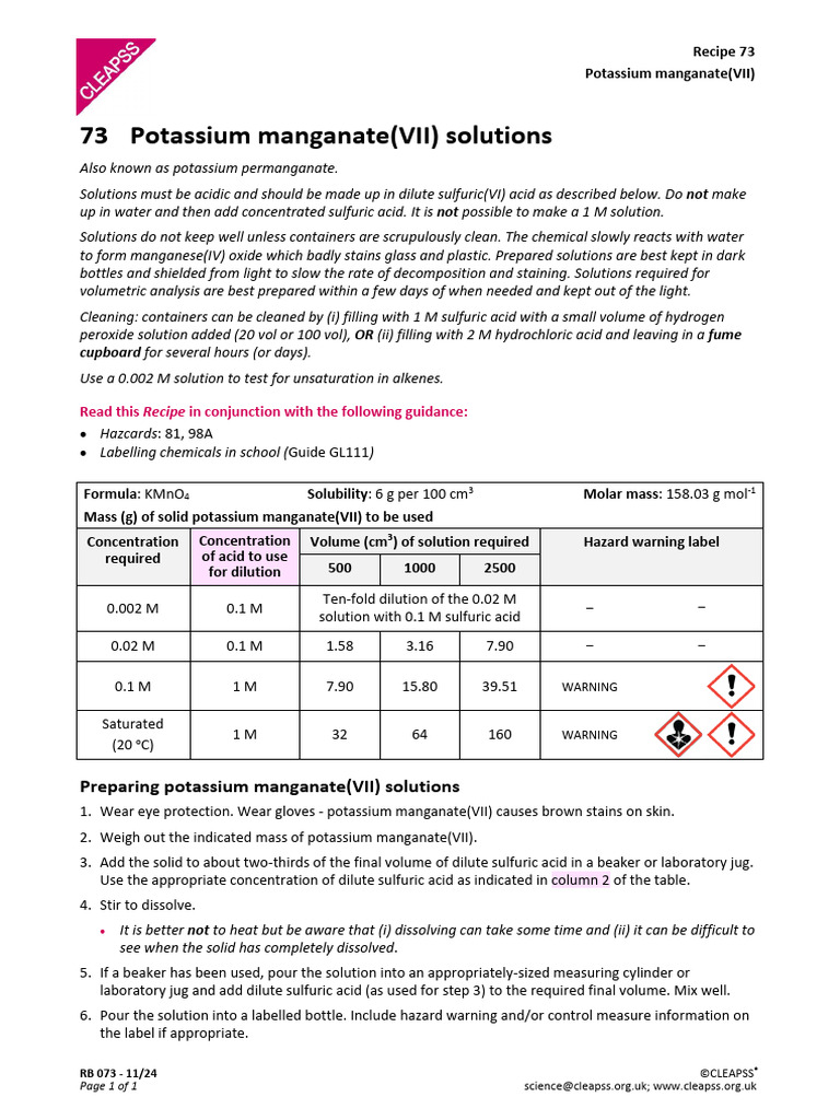 RB073 Potassium Manganate VII | PDF | Chemistry | Chemical Compounds
