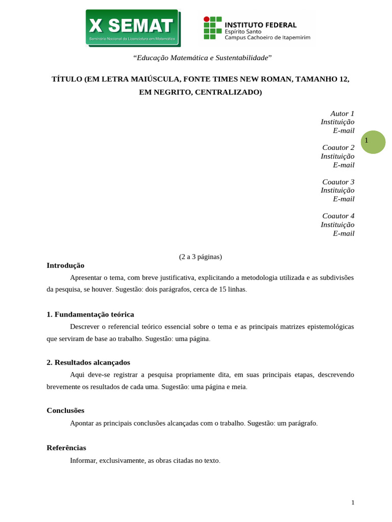 Template Resumo Expandido X Semat | PDF