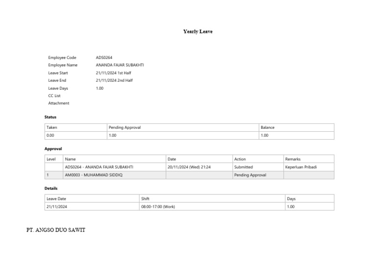 Contoh Leave Record Data | PDF