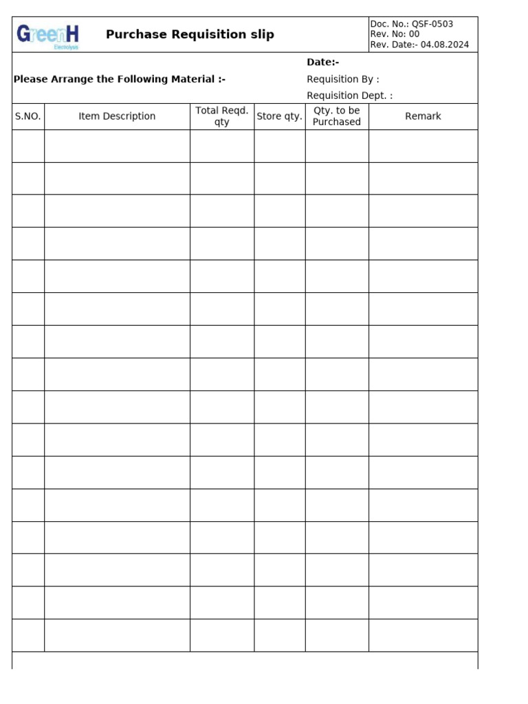 QSF-0503 Purchase Requisition Slip | PDF