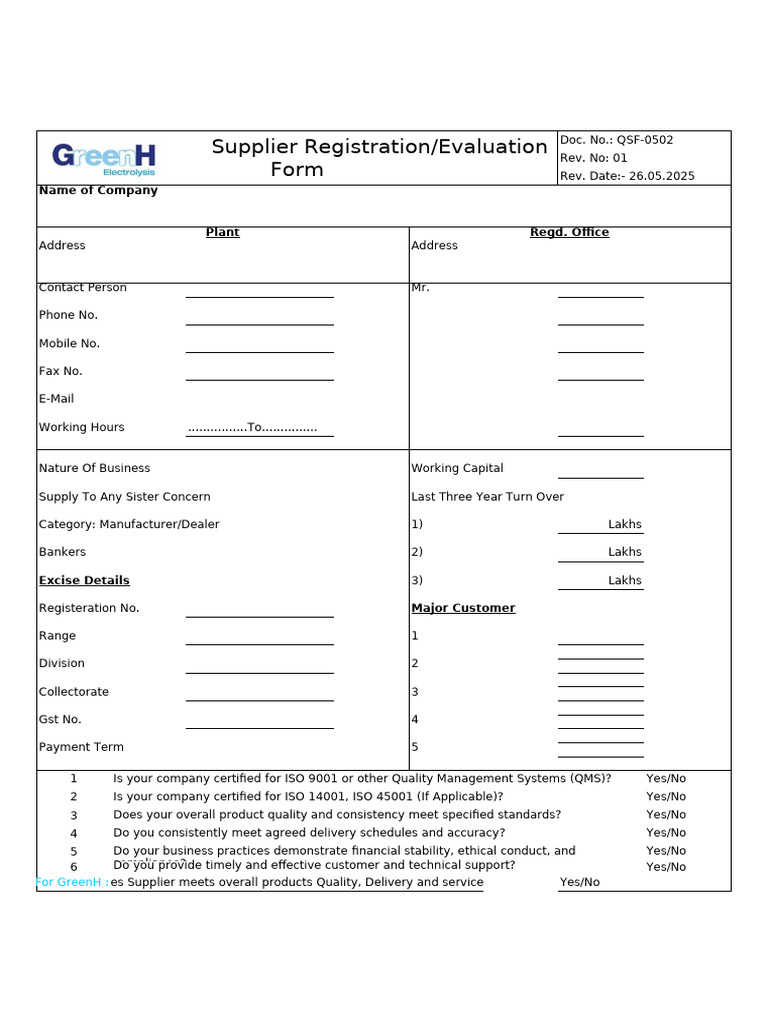 QSF Certified Vendor Registration Form | PDF | Quality Management ...