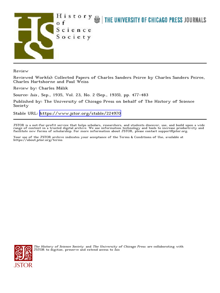 Charles Malik - Reviewed Work(s) Collected Papers of Charles Sanders ...