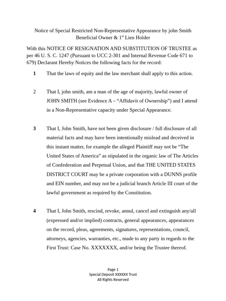 Notice of Resignation and Substitution of Trustee | PDF | Deed Of Trust ...