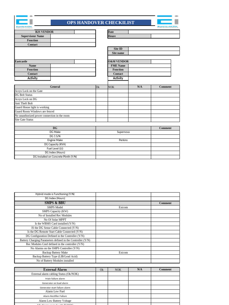 OPS Hand Over Checklist V2 | PDF | Manufactured Goods | Power (Physics)