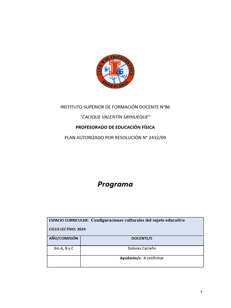 2024 - ISFD 86-Programa CCSE 3ro A B y C - Carren o | PDF | Maestros | Evaluación