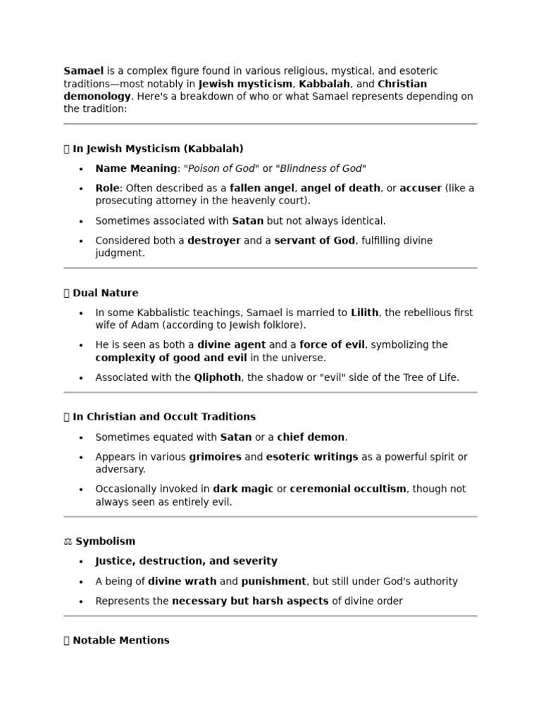 Samael is a Complex Figure Found in Various Religious | PDF
