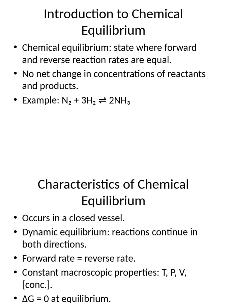 Chemical Equilibrium Slides With Graph and Types | PDF