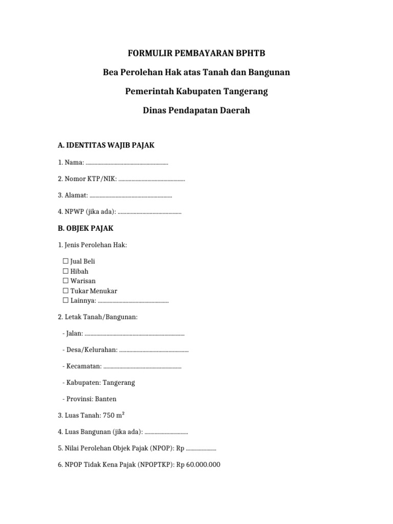 Formulir BPHTB Kab Tangerang | PDF