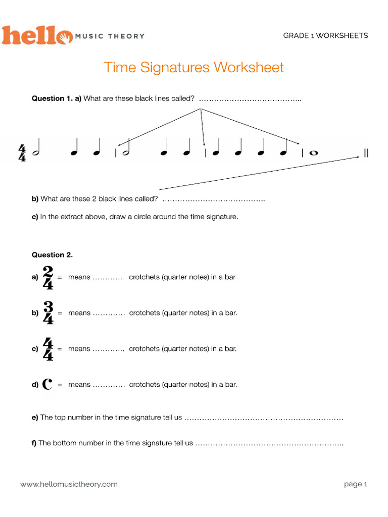 Time Signatures Worksheet | PDF