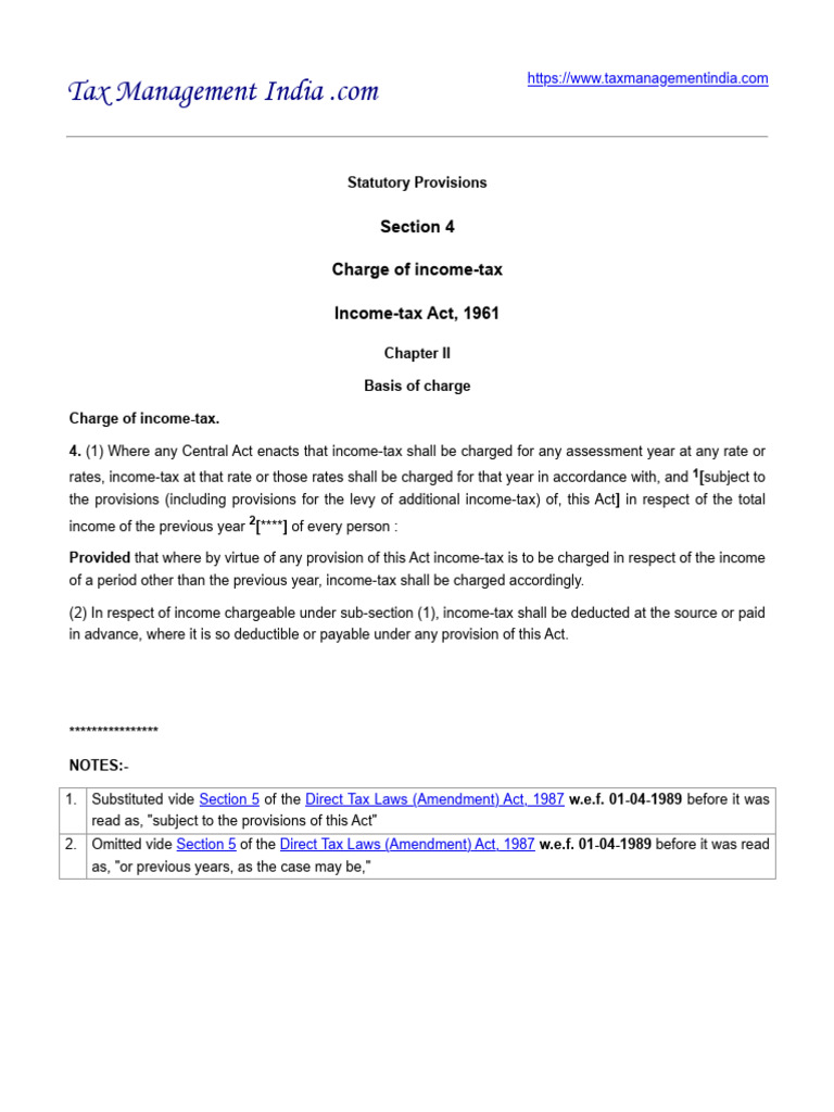 Section 4 - Charge of Income-Tax | PDF