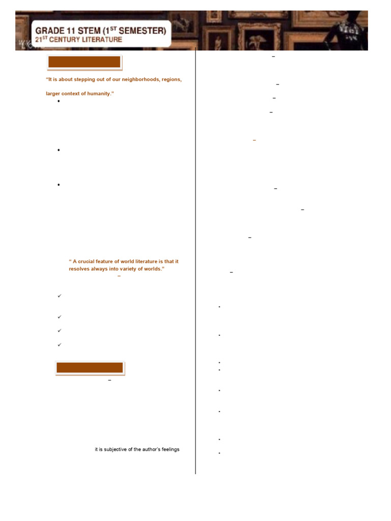 21st Century 2nd Quarter Notes Unfinished | PDF | Poetry