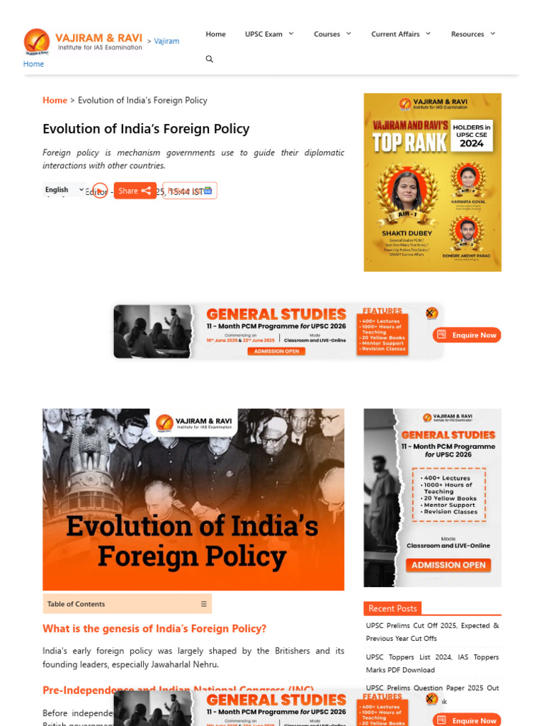 Evolution of India’s Foreign Policy | PDF | Government Of India ...