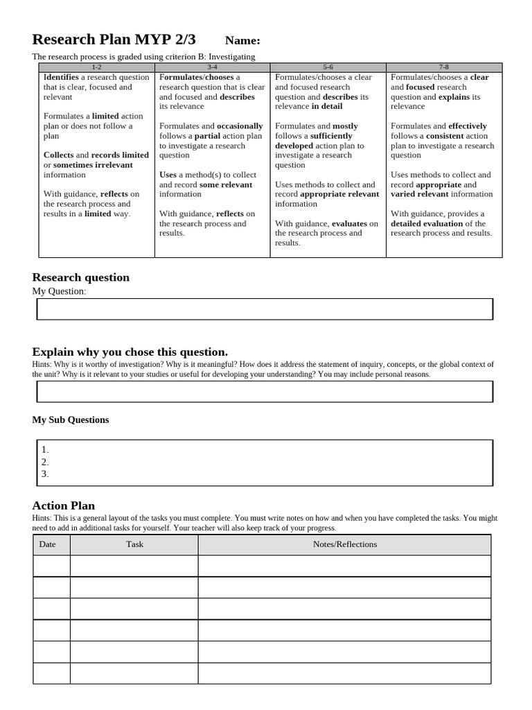 MYP Research Plan Guide | PDF | Science | Human Communication