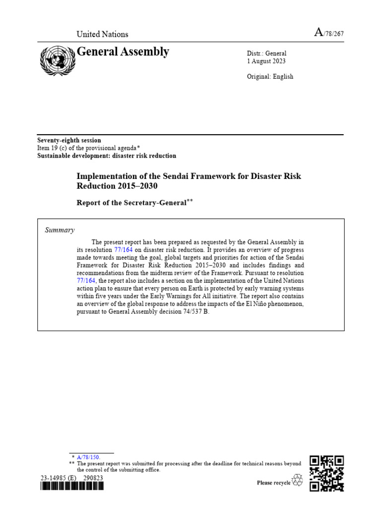 13 2023 Implementation of The Sendai Framework For Disaster Risk ...