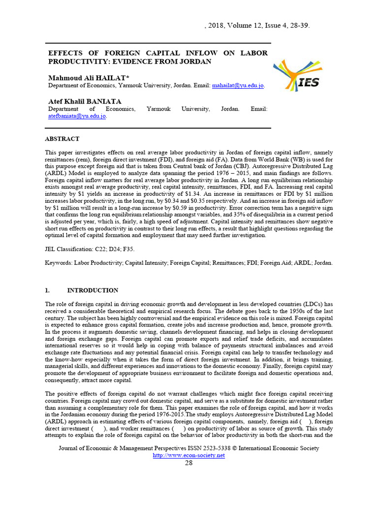 Effects of Foreign Capital Inflow On Labor Productivity | PDF | Gross ...