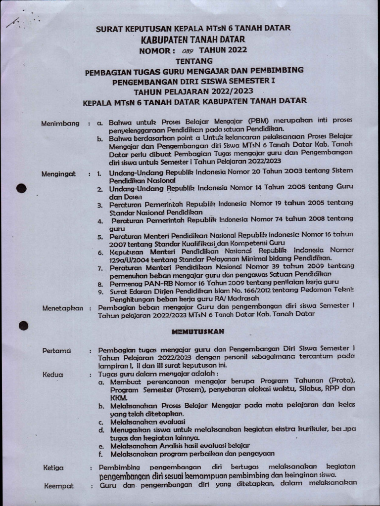Sk Pbm Mtsn 6 Tanah Datar | PDF
