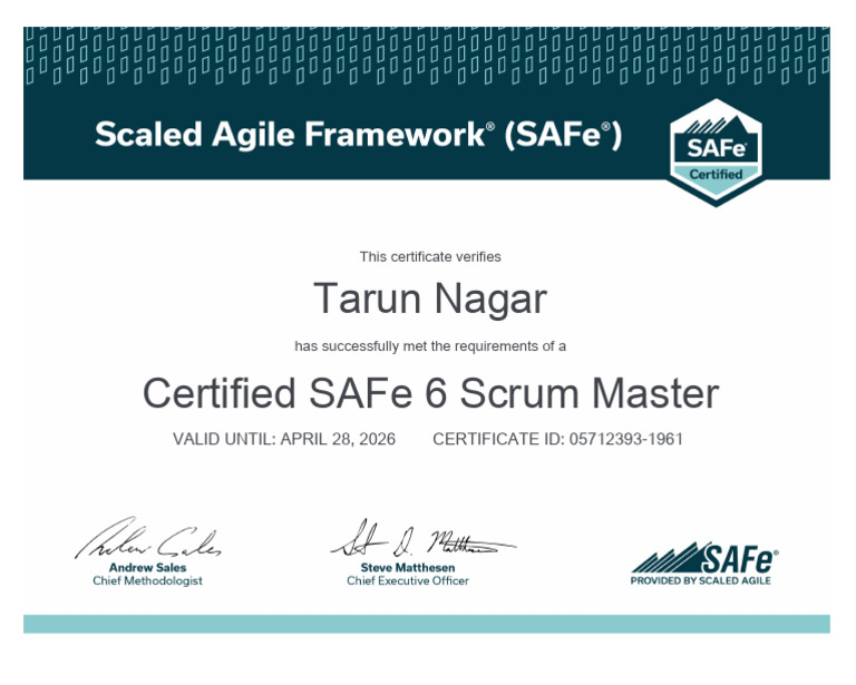 SAFe Certificate Tarun Nagar | PDF