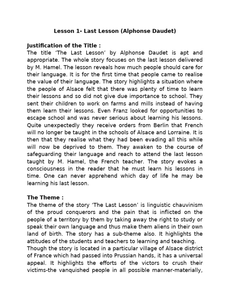 The Last Lesson by Alphonse Daudet Analysis | PDF