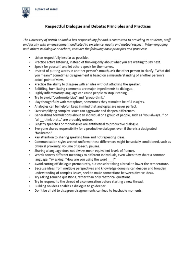Principles for Respectful Dialogue | PDF | Dialogue | Learning