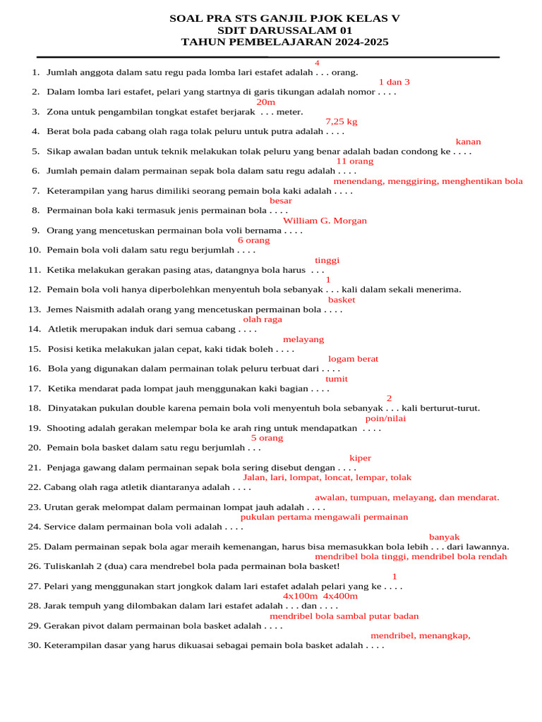 Pra Sts 2024-2025 Pjok | PDF