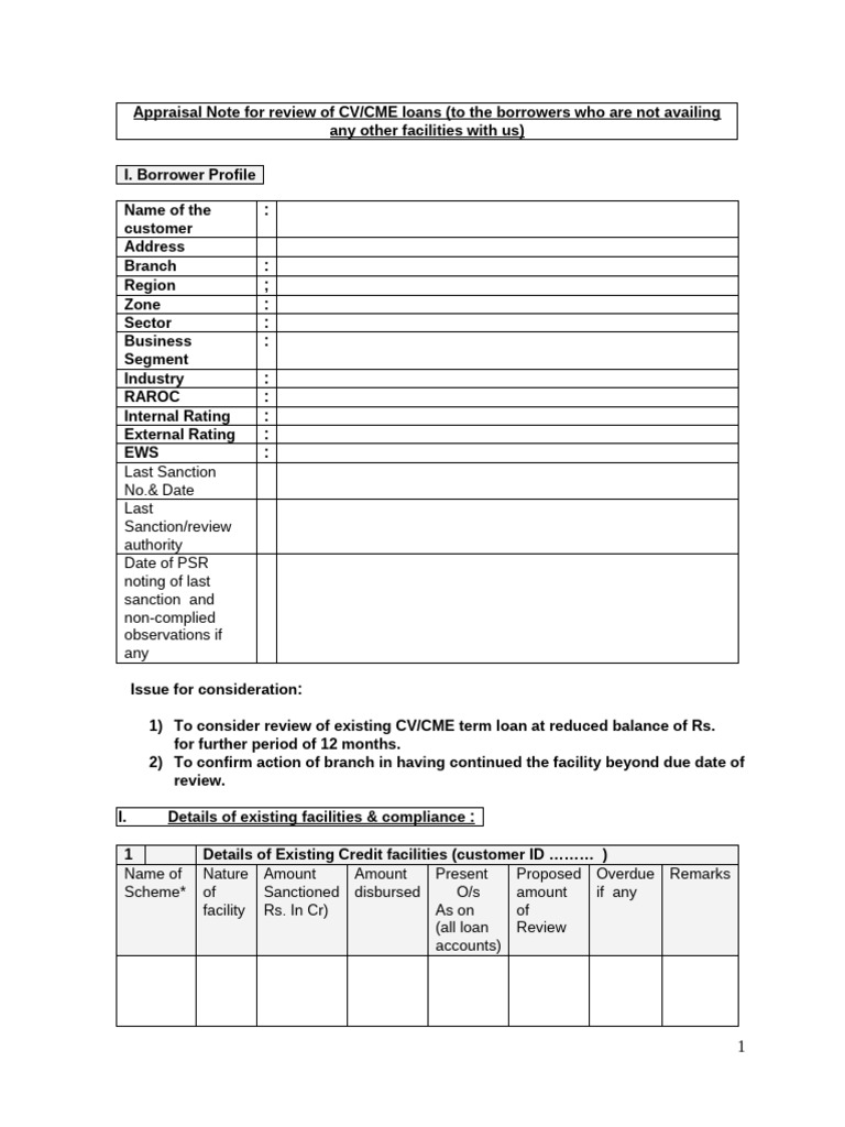 Review Note Format CV CME Final | PDF | Loans | Revenue