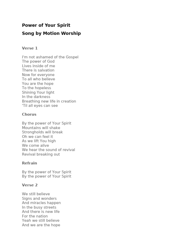 Power of Your Spirit Lyrics | PDF