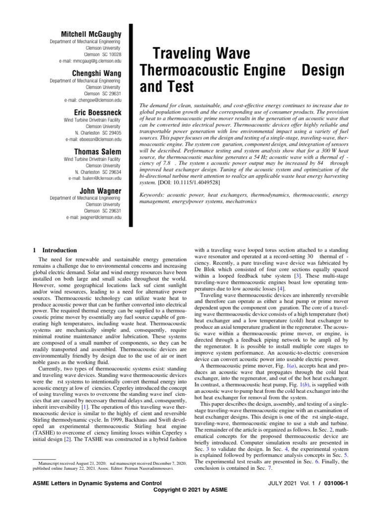 A Traveling Wave Thermoacoustic Engine-Design and Test - ALDSC-20-1055 ...