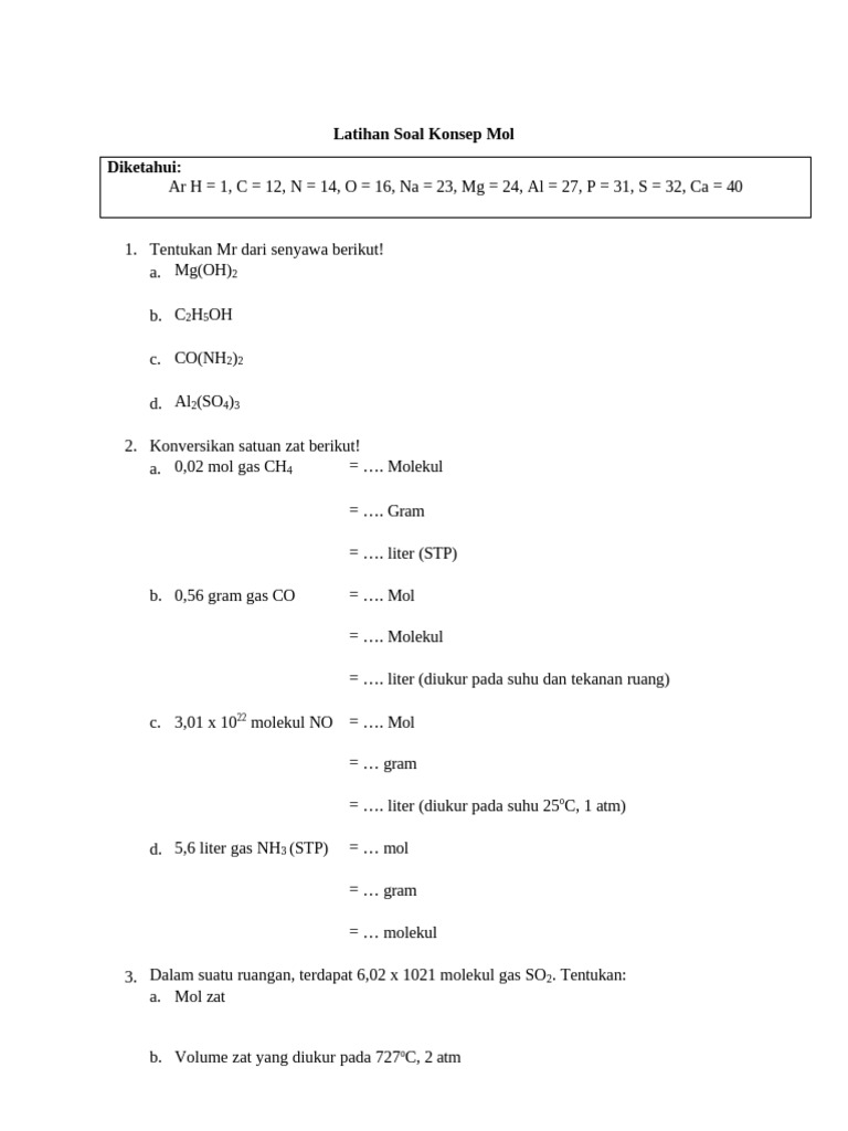 Latihan Soal Konsep Mol | PDF