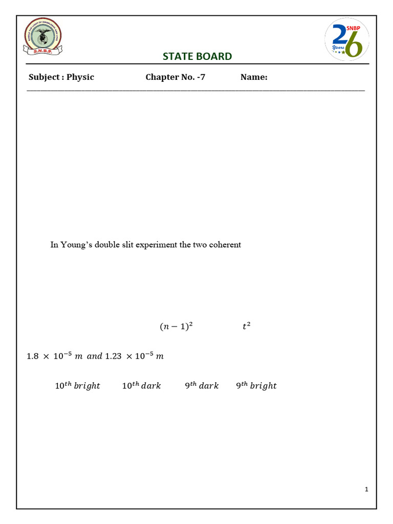 Xii Physics Ch.-7 Wave Optics | PDF | Diffraction | Optics
