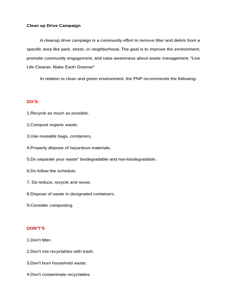 Clean Up Drive Campaign | PDF
