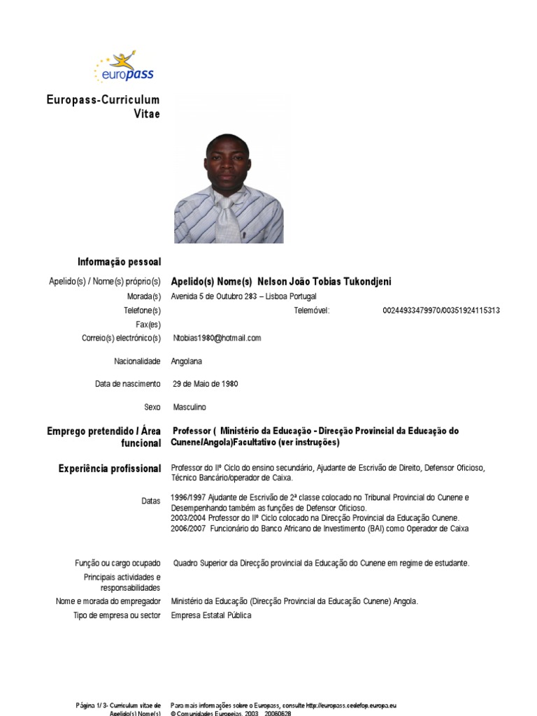 Meu Curriculo Vitae | PDF | Angola | Ensino Superior