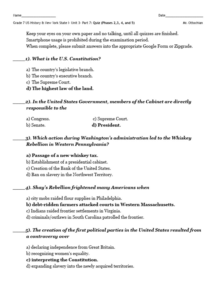 SS7 - QUIZ - The Federalist Age (Phases 2,3.4, 5) - ANSWER KEY-Spring ...
