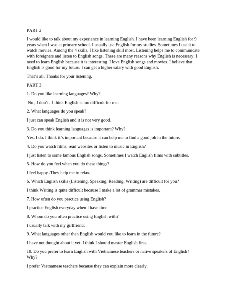 Speaking Test 1 | PDF