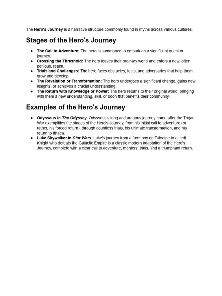 # The Hero's Journey in Mythology - A Common Narrat... | PDF