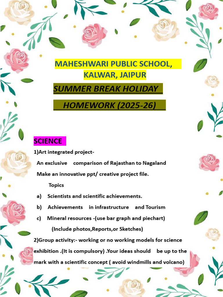 9 Class Holiday Homework For Summer Vacation | PDF