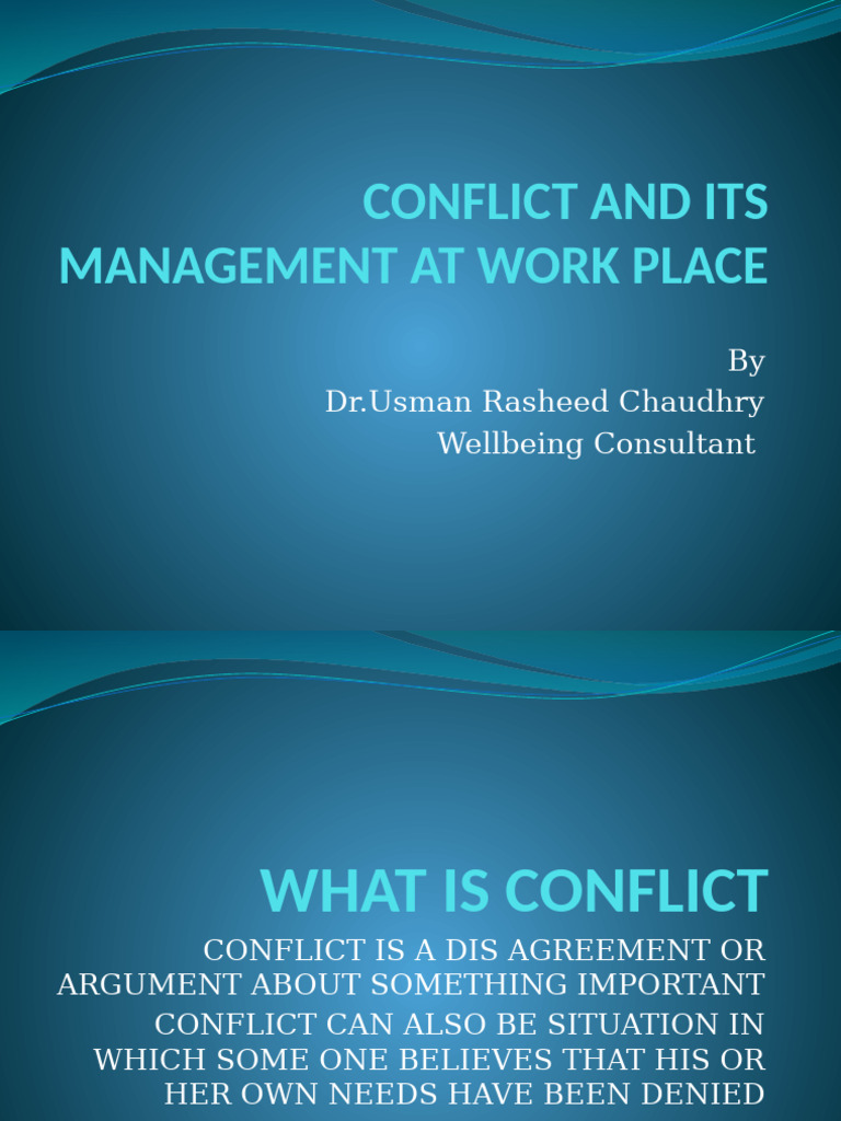 Conflict and Its Management at Work Place | PDF | Communication ...