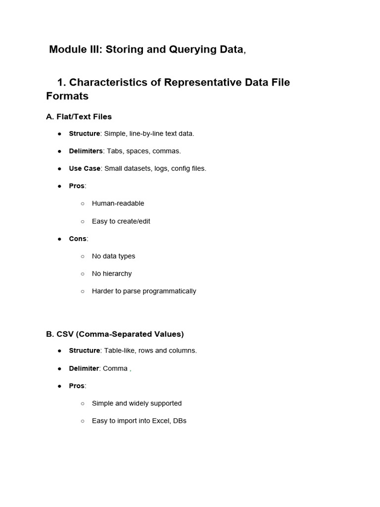 Module III - Storing and Querying Data | PDF | Json | Comma Separated Values