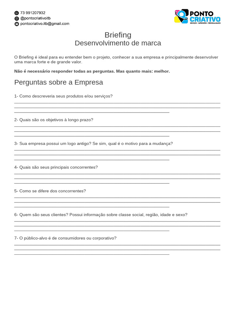 Briefing para Desenvolvimento de Marca | PDF | Marca