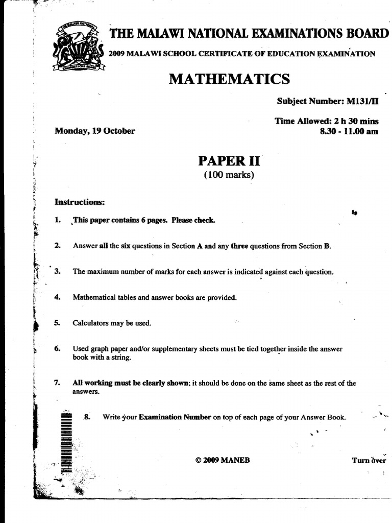 2009 Maths Paper 2 | PDF