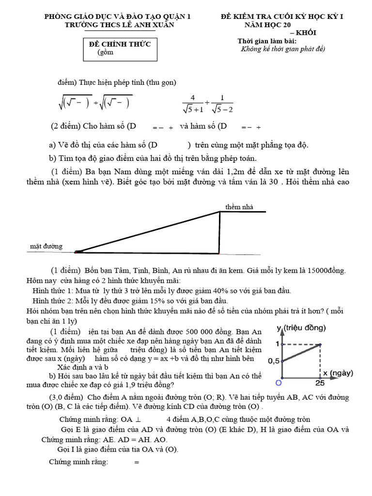 De Cuoi Hoc Ky 1 Toan 9 Nam 2022 2023 Truong Thcs Le Anh Xuan TP HCM | PDF
