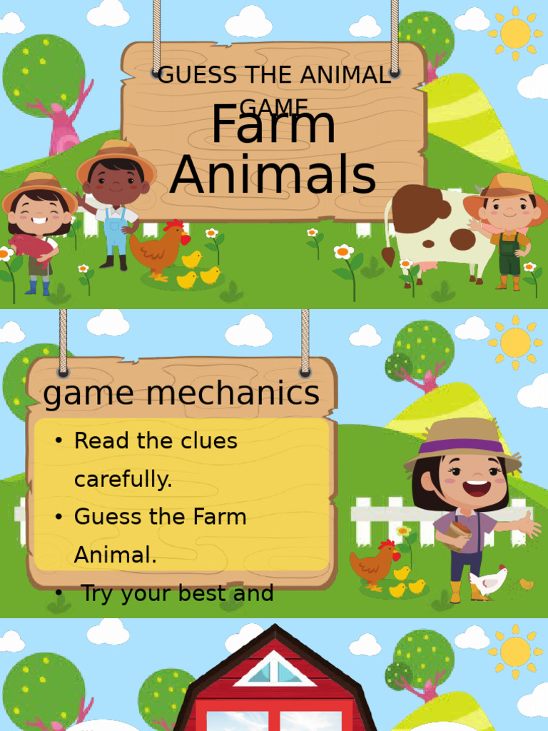 Colorful Illustration Guess The Farm Animal Game Presentation | PDF ...