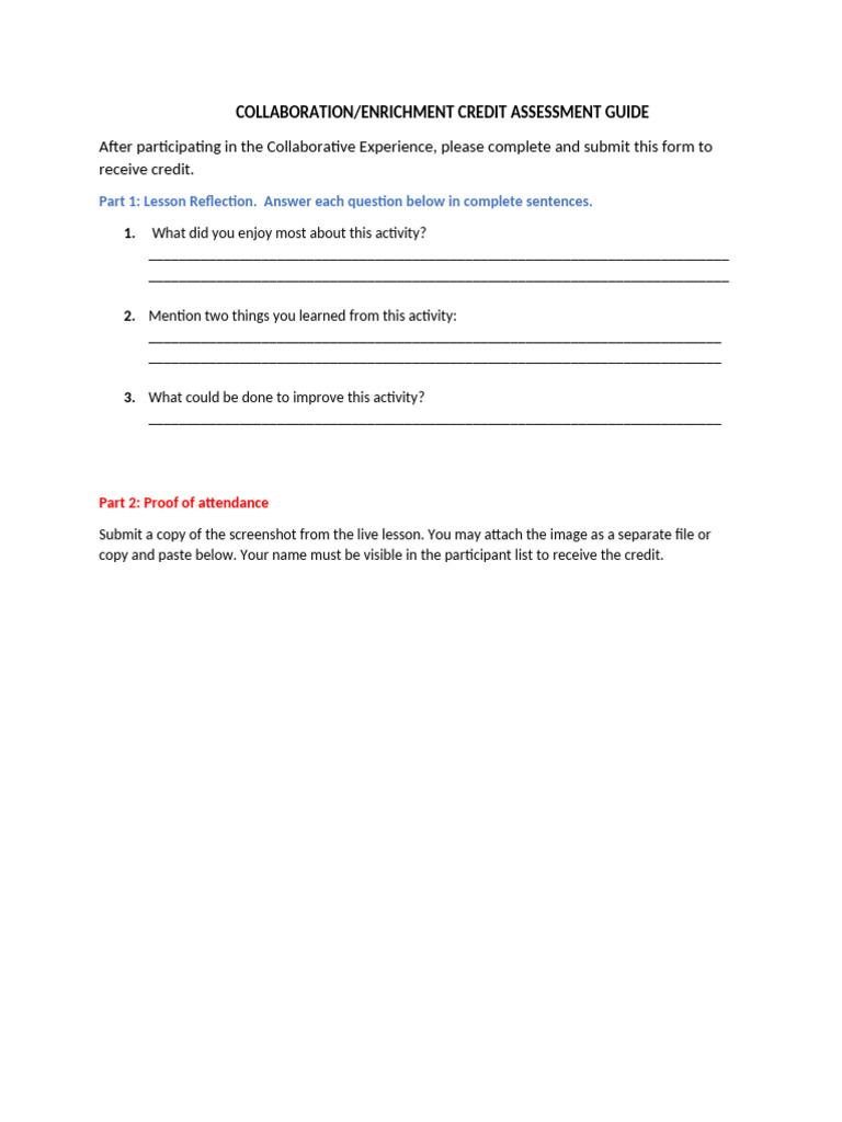 V16 Collaboration or Enrichment Assessment Credit Form | PDF