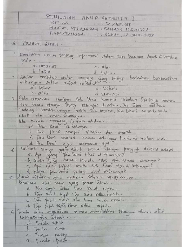 Soal Bindo Ukk Kelas 4 | PDF