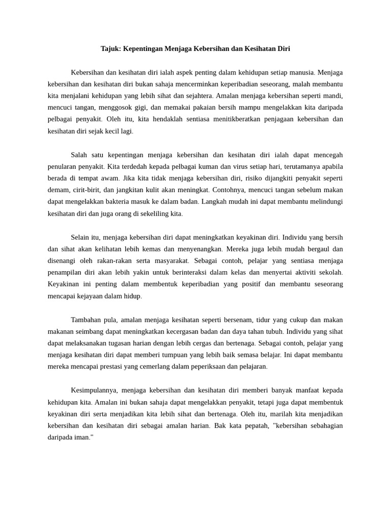 Karangan Ringkas Penjagaan Kesihatan | PDF