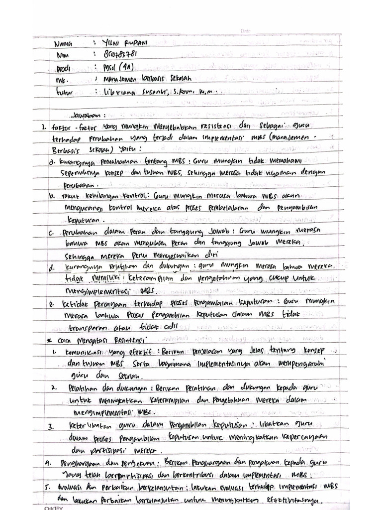 Quis 1 Yilni R (Manajemen Berbasis Sekola | PDF