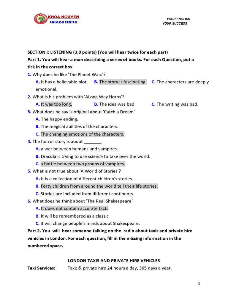 Practice Test 3 - Answer Key | PDF | Buoyancy