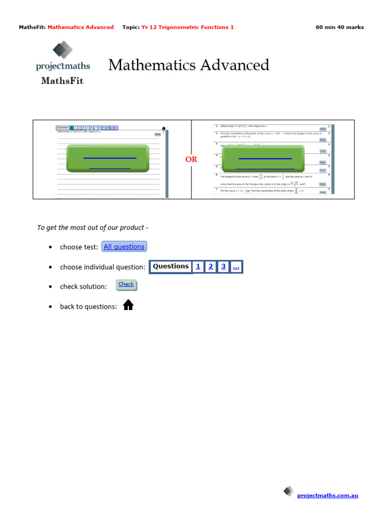 Year 12 Trigonometric Functions 1 MA MathsFit | PDF | Trigonometric ...
