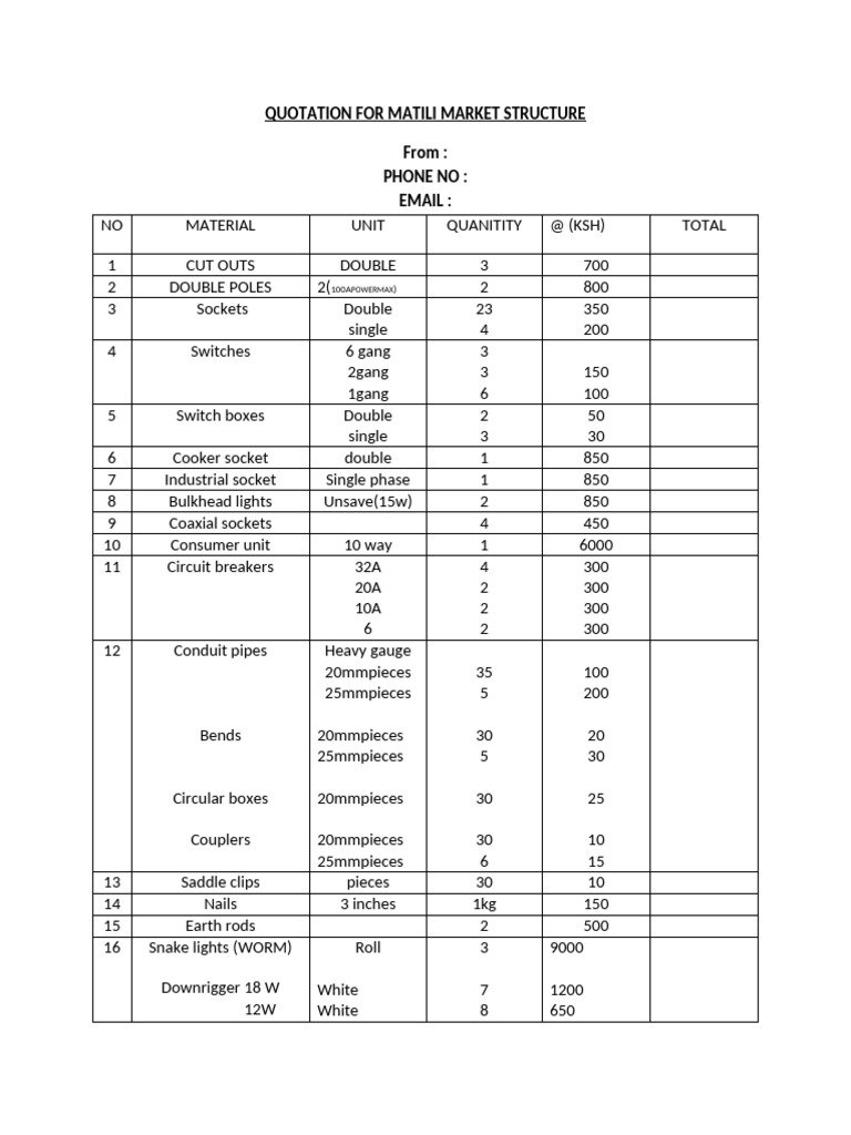 Quotation For Market Structure | PDF | Electricity | Electrical Components